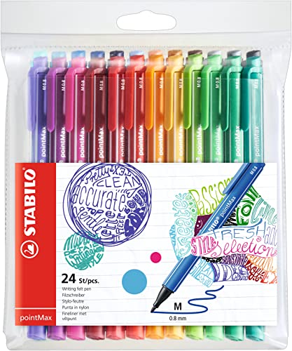 Nylon Tip Writing Pen - STABILO pointMax - Wallet of 24 - Assorted colors