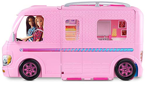 Barbie Camper Playset, Dreamcamper Toy Vehicle with 50 Accessories Including Furniture, Pool & Slide, Hammocks & Fireplace (Amazon Exclusive),Pink