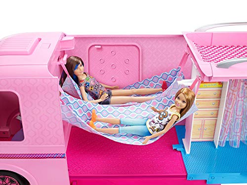 Barbie Camper Playset, Dreamcamper Toy Vehicle with 50 Accessories Including Furniture, Pool & Slide, Hammocks & Fireplace (Amazon Exclusive),Pink