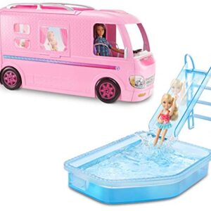 Barbie Camper Playset, Dreamcamper Toy Vehicle with 50 Accessories Including Furniture, Pool & Slide, Hammocks & Fireplace (Amazon Exclusive),Pink