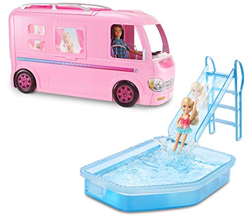 Barbie Camper Playset, Dreamcamper Toy Vehicle with 50 Accessories Including Furniture, Pool & Slide, Hammocks & Fireplace (Amazon Exclusive),Pink