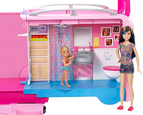 Barbie Camper Playset, Dreamcamper Toy Vehicle with 50 Accessories Including Furniture, Pool & Slide, Hammocks & Fireplace (Amazon Exclusive),Pink