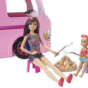 Barbie Camper Playset, Dreamcamper Toy Vehicle with 50 Accessories Including Furniture, Pool & Slide, Hammocks & Fireplace (Amazon Exclusive),Pink