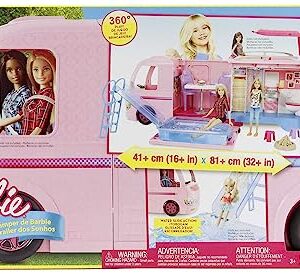 Barbie Camper Playset, Dreamcamper Toy Vehicle with 50 Accessories Including Furniture, Pool & Slide, Hammocks & Fireplace (Amazon Exclusive),Pink