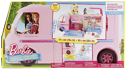 Barbie Camper Playset, Dreamcamper Toy Vehicle with 50 Accessories Including Furniture, Pool & Slide, Hammocks & Fireplace (Amazon Exclusive),Pink