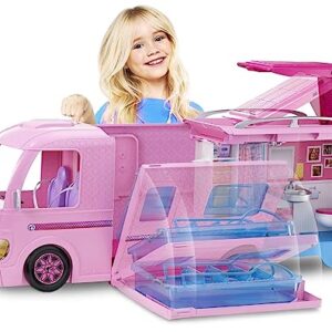 Barbie Camper Playset, Dreamcamper Toy Vehicle with 50 Accessories Including Furniture, Pool & Slide, Hammocks & Fireplace (Amazon Exclusive),Pink