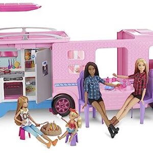 Barbie Camper Playset, Dreamcamper Toy Vehicle with 50 Accessories Including Furniture, Pool & Slide, Hammocks & Fireplace (Amazon Exclusive),Pink