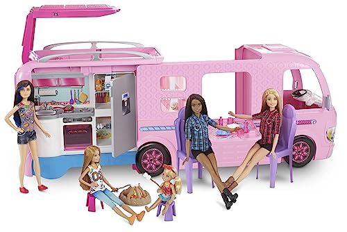 Barbie Camper Playset, Dreamcamper Toy Vehicle with 50 Accessories Including Furniture, Pool & Slide, Hammocks & Fireplace (Amazon Exclusive),Pink