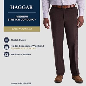 Haggar mens Stretch Corduroy Expandable Waist Classic Fit Flat Front Casual Pants, Dark Grey, 32W x 32L US