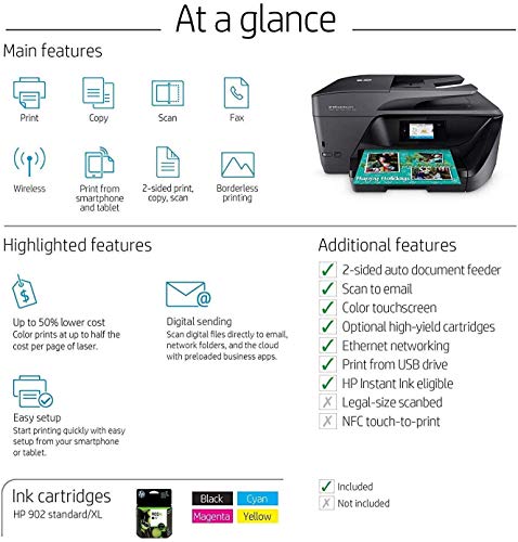 HP OfficeJet Pro 6975 All-in-One Wireless Printer, Double-Sided Print and Scan, HP Instant Ink, Works with Alexa (J7K36A)