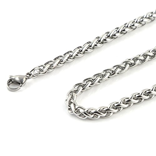 HZMAN Mens Stainless Steel Cross Pendant Necklace Flower Basket Chain (Silver)