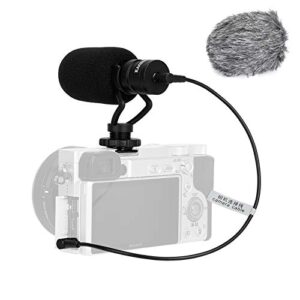 eachshot video microphone mic for camera canon, nikon, sony a7iii a6500 a6400 a6300, panasonic gh5 gh4, gopro mic adapter, iphone vlog vlogger w/ 3.5mm trrs trs cable [not for rebel t6]