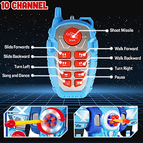 Large Remote Control Robot for Kids - 10 Channel RC Toys Shoots Missiles, Walks, Talks & Dances with Flashing Lights Sounds