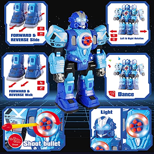 Large Remote Control Robot for Kids - 10 Channel RC Toys Shoots Missiles, Walks, Talks & Dances with Flashing Lights Sounds