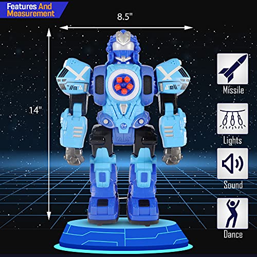 Large Remote Control Robot for Kids - 10 Channel RC Toys Shoots Missiles, Walks, Talks & Dances with Flashing Lights Sounds