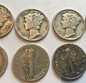 10 Silver Mercury Dimes 1916-1945 Choice Fine