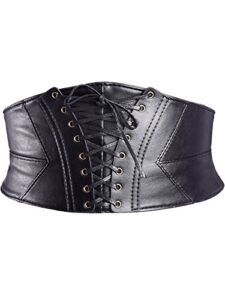 eboot elastic wide waist belt tied corset cinch belt with press button, black