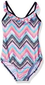 osh kosh girls' zigzag stripe one piece swimsuit, multi, 6