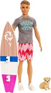 ken doll with puppy and surfboard