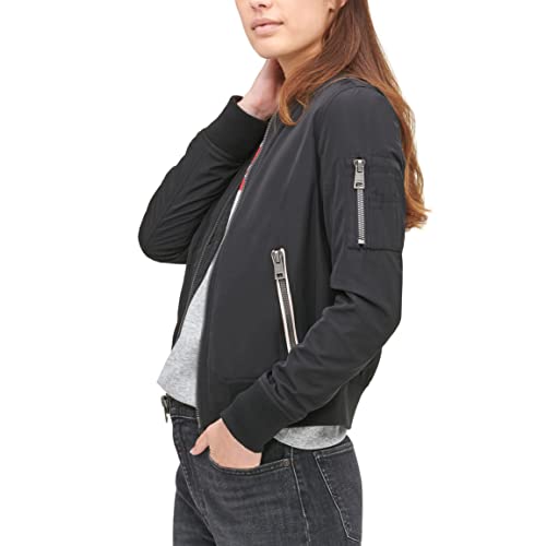 Levi's Women's Poly Bomber Jacket with Contrast Zipper Pockets, Black, Small