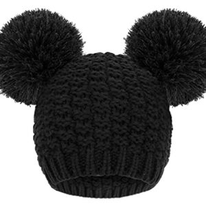 Livingston Women Beanie Hat Cable Knit Double Pompom Ears Winter Hat Cute Beanie for Women Knit Pom Beanie for Winter, Black Beanie