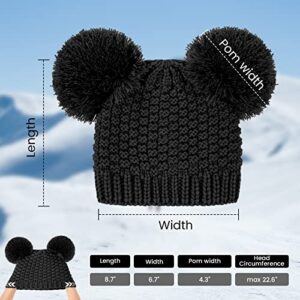 Livingston Women Beanie Hat Cable Knit Double Pompom Ears Winter Hat Cute Beanie for Women Knit Pom Beanie for Winter, Black Beanie