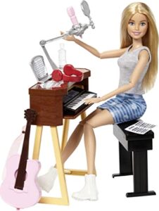 barbie musician doll & accessories, music-themed playset with guitar, keyboard, 2 mics & more, blonde doll