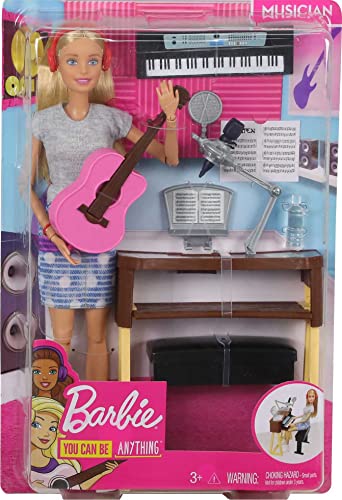 Barbie Musician Doll & Accessories, Music-Themed Playset with Guitar, Keyboard, 2 Mics & More, Blonde Doll