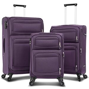 merax expandable carry on luggage tsa lock soft suitcase sets with spinner wheels purple