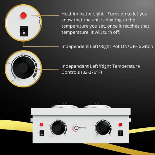 OMWAH Double Wax Warmer Professional Electric Wax Heater Machine for Hair Removal, Dual Wax Pot Paraffin Facial Skin Body SPA Salon Equipment with Adjustable Temperature Set