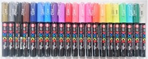 uni posca paint marker pen, extra fine point(pc-1m), 21 colors set with original vinyl pen case