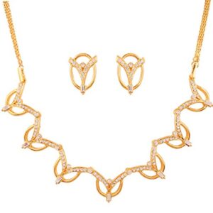 Touchstone Gold Tone Indian Hollywood Pretty Zigzag Work and White Rhinestones Party wear Necklace Set