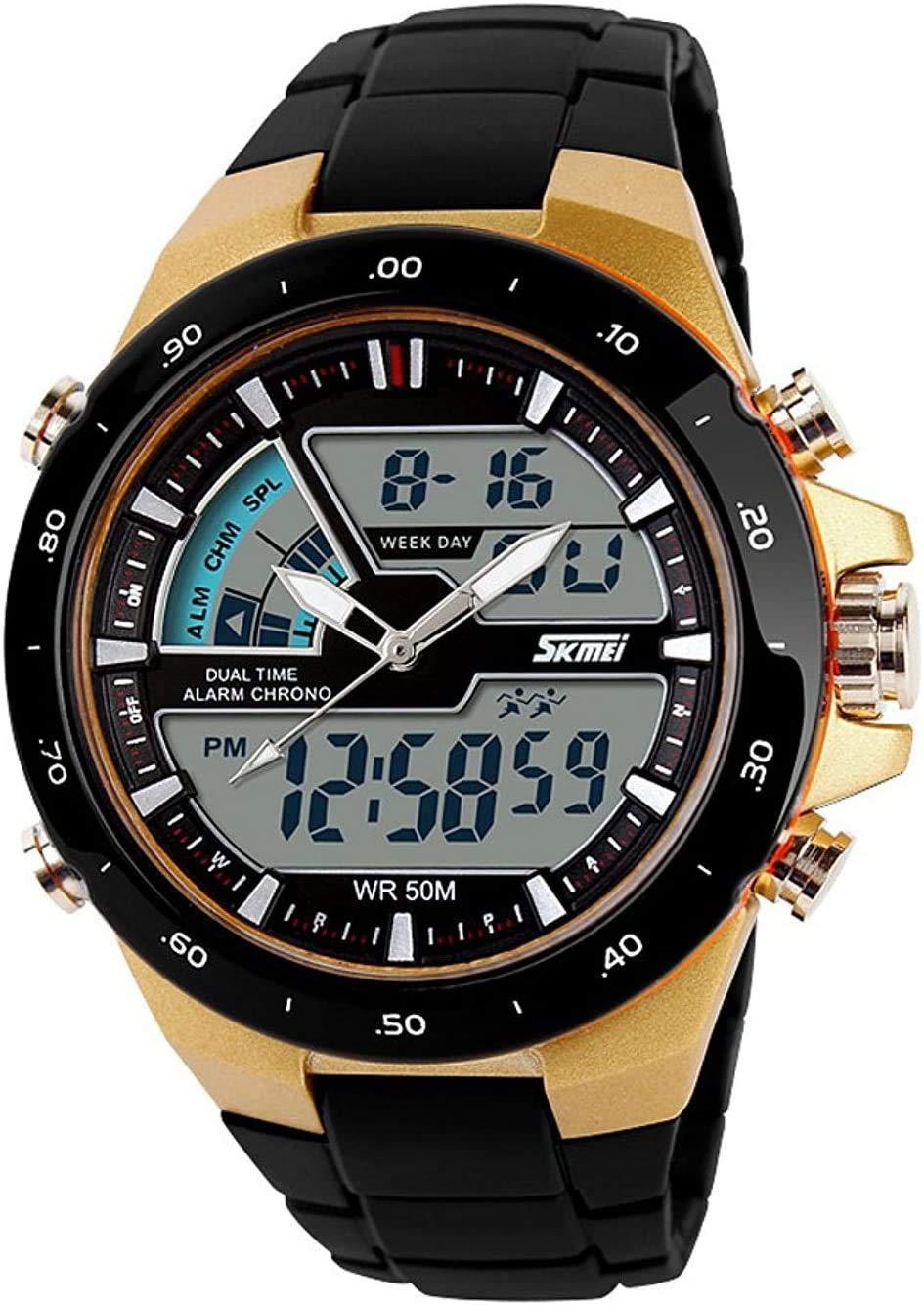 Carrie Hughes Men's Digital Watch 50M Waterproof Large Dual Dial Multifunction Analog Military Outdoor Sports Electronic Watch Calendar Day Date CH031