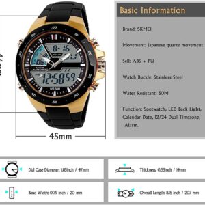 Carrie Hughes Men's Digital Watch 50M Waterproof Large Dual Dial Multifunction Analog Military Outdoor Sports Electronic Watch Calendar Day Date CH031