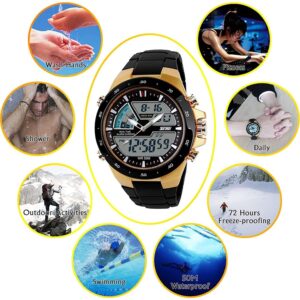 Carrie Hughes Men's Digital Watch 50M Waterproof Large Dual Dial Multifunction Analog Military Outdoor Sports Electronic Watch Calendar Day Date CH031