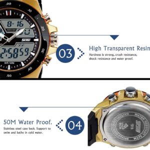 Carrie Hughes Men's Digital Watch 50M Waterproof Large Dual Dial Multifunction Analog Military Outdoor Sports Electronic Watch Calendar Day Date CH031