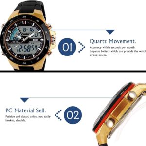 Carrie Hughes Men's Digital Watch 50M Waterproof Large Dual Dial Multifunction Analog Military Outdoor Sports Electronic Watch Calendar Day Date CH031