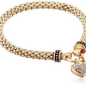 NINE WEST Women's Boxed Bracelet Pave Heart Stretch, Gold/Crystal