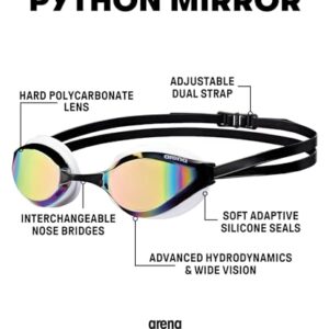 Arena Python Racing Swim Goggles for Men and Women, UV Protection, Anti-Fog, Dual Strap, Mirror Lens, Copper/White