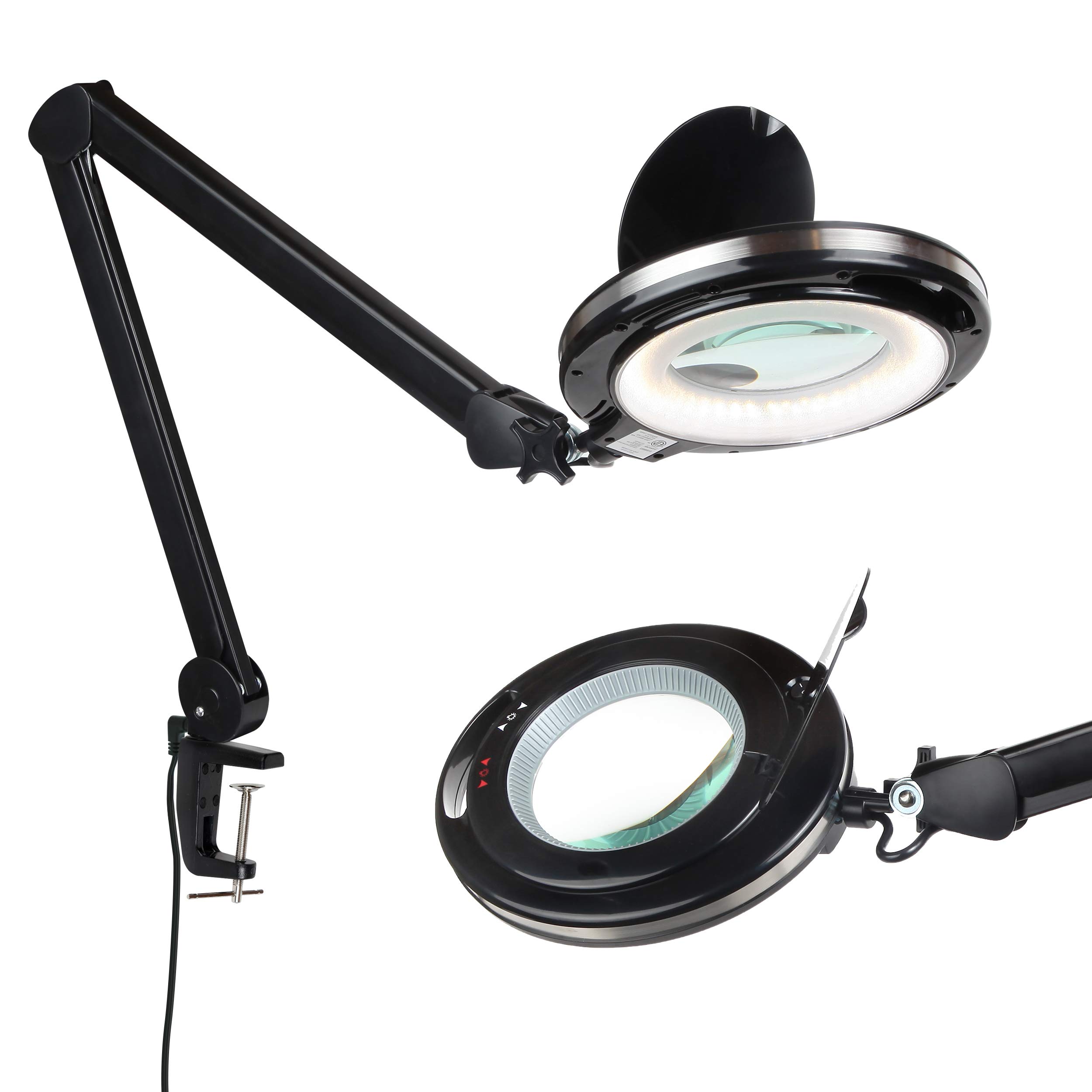 Brightech LightView Pro Magnifying Desk Lamp, 2.25x Light Magnifier with Clamp, Adjustable Magnifying Glass with Light for Crafts, Reading, Close Work - Black