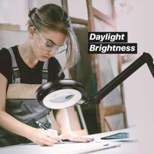 Brightech LightView Pro Magnifying Desk Lamp, 2.25x Light Magnifier with Clamp, Adjustable Magnifying Glass with Light for Crafts, Reading, Close Work - Black