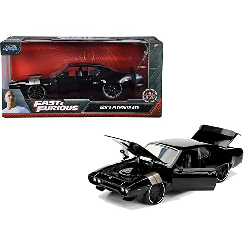 Jada Toys Fast & Furious 1:24 Dom's Plymouth GTX Die-cast Car, Toys for Kids and Adults, Black, Standard