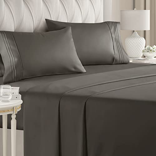 California King Size Sheet Set - Breathable & Cooling - Hotel Luxury Bed Sheets - Extra Soft - Deep Pockets - Easy Fit - 4 Piece Set - Wrinkle Free - Comfy - Dark Grey Bed Sheets - Cali King - Gray