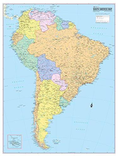 Cool Owl Maps South America Continent Wall Map - Rolled Laminated (24"x32")