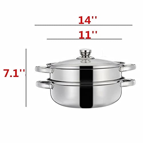 Yamde 2 Piece Stainless Steel Stack and Steam Pot Set - and Lid,Steamer Saucepot double boiler…