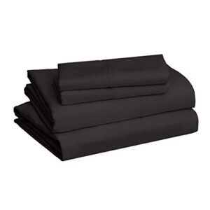 amazon basics lightweight super soft easy care microfiber 4-piece bed sheet set with 14-inch deep pockets, full, black, solid