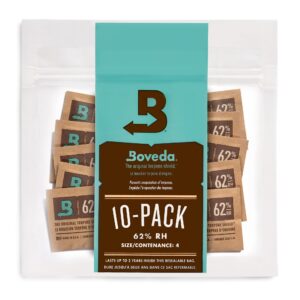 boveda 62% two-way humidity control packs for storing ½ oz – size 4 – 10 pack – moisture absorbers for small storage containers – humidifier packs – hydration packets in resealable bag