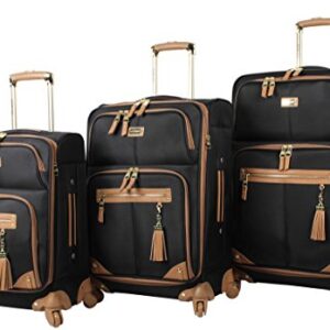 Steve Madden Designer Luggage Collection - 3 Piece Softside Expandable Lightweight Spinner Suitcase Set - Travel Set includes 20 Inch Carry on, 24 Inch & 28-Inch Checked Suitcases (Harlo Black)