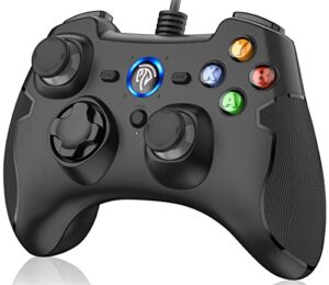 easysmx wired gaming controller,pc game controller joystick with dual-vibration turbo and trigger buttons for windows pc/ ps3/ android tv box/tesla(black)