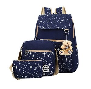 star print girls canvas backpacks set for school, school bags bookbags for teenage girls, with crossbody bag, 3 pieces